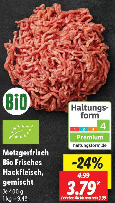 Metzgerfrisch Bio Frisches Hackfleisch, gemischt 400 g Angebot bei Lidl