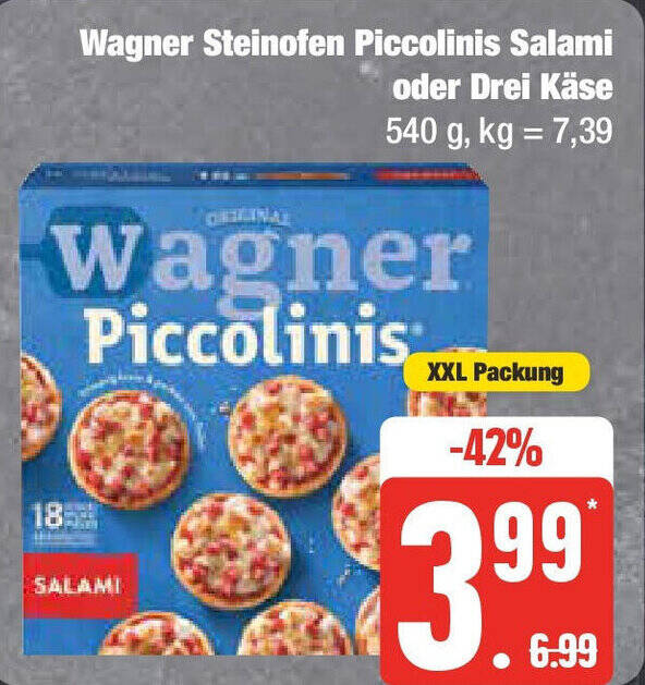 Wagner Steinofen Piccolinis Salami oder Drei Käse 540 g Angebot bei Edeka