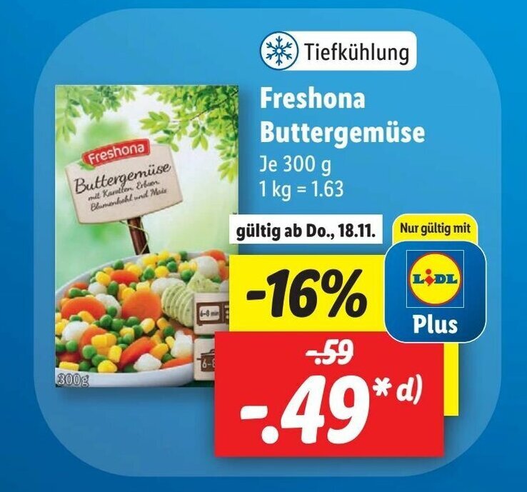 Freshona Buttergemuse 300g Angebot bei Lidl