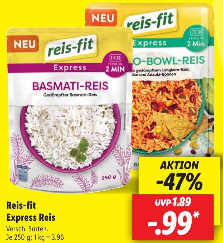 Reis-fit Express Reis 250 g Angebot bei Lidl