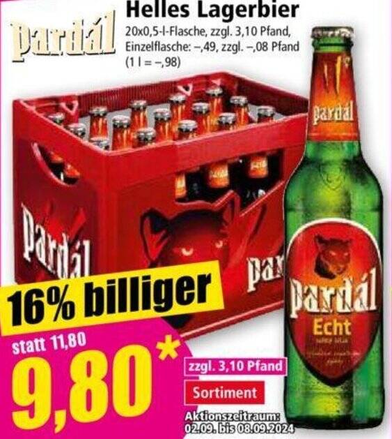 Pardal Helles Lagerbier 20x0,5-l-Flasche Angebot bei Norma