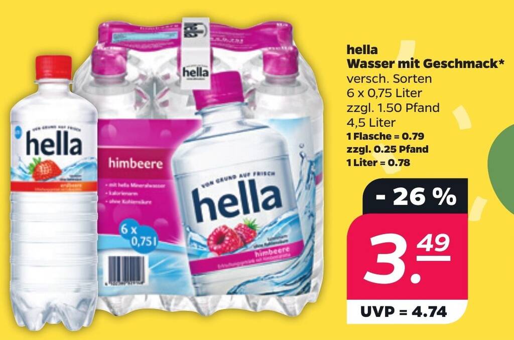 hella Wasser mit Geschmack 6 x 0,75 Liter Angebot bei NETTO
