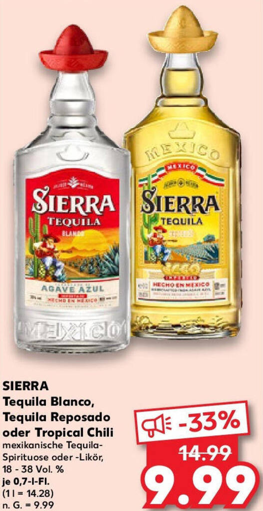 SIERRA Tequila Blanco, Tequila Reposado oder Tropical Chili 0,7 L-Fl ...