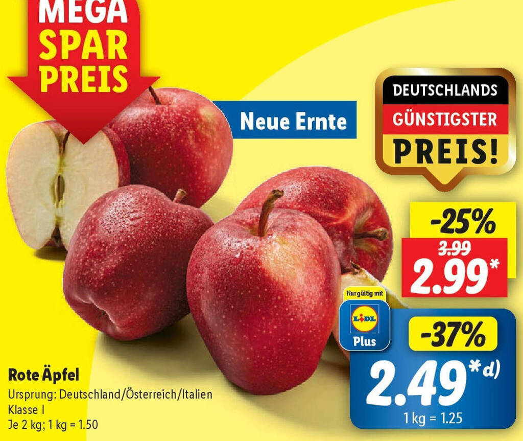 Rote Äpfel 2 kg Angebot bei Lidl