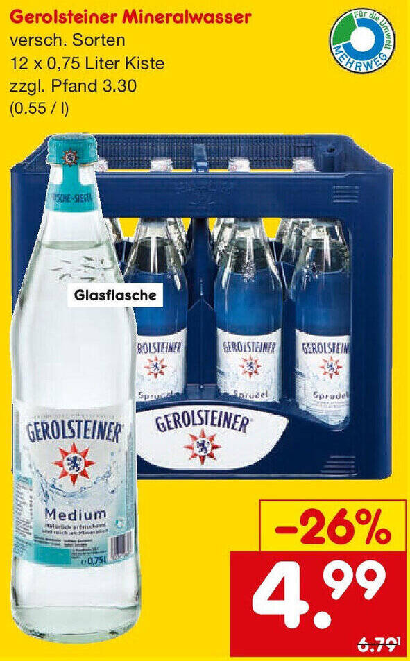 Gerolsteiner Mineralwasser 12 x 0,75 Liter Kiste Angebot bei Netto ...