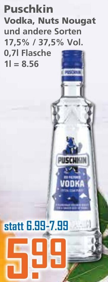 Puschkin Vodka, Nuts Nougat 0,7L Angebot bei Klaas und Kock