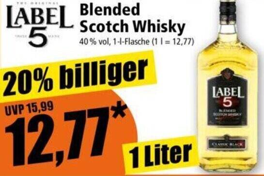LABEL 5 Blended Scotch Whisky 1 Liter Angebot bei Norma