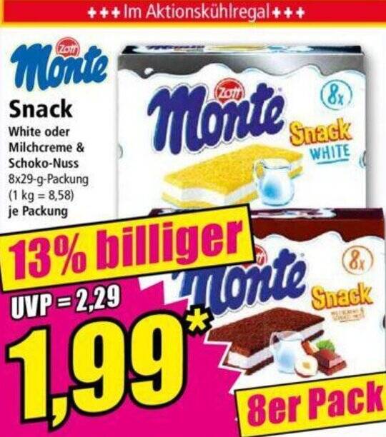Zott Monte Snack 8x29 g Angebot bei Norma