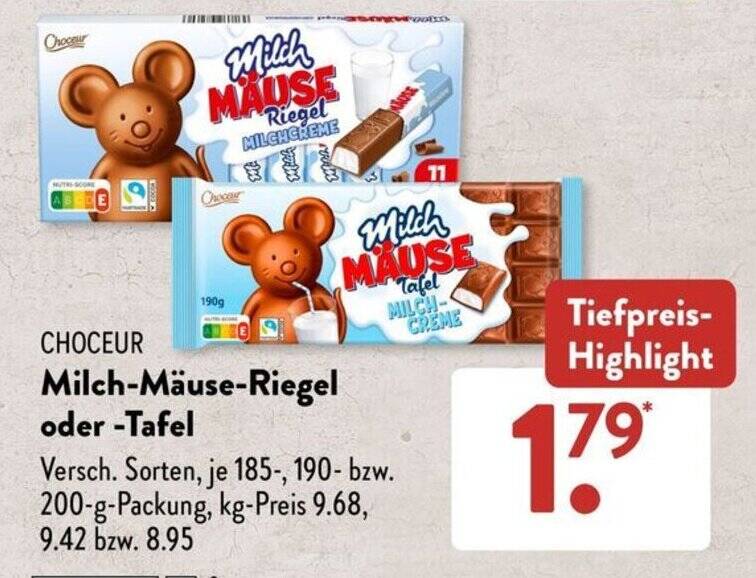 CHOCEUR Milch-Mäuse-Riegel oder -Tafel Angebot bei Aldi Süd