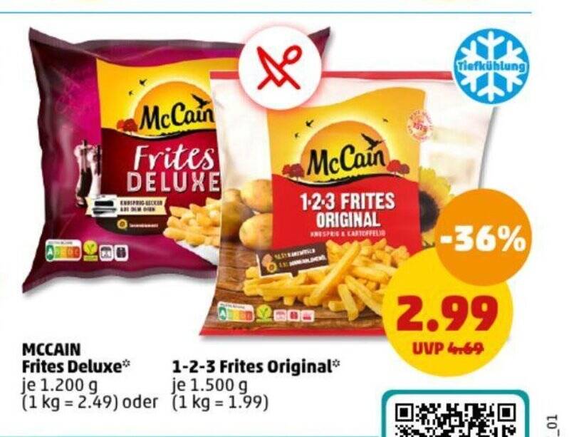 McCain Frites Deluxe je 1200 g oder 1-2-3 Frites Original je 1500 g ...