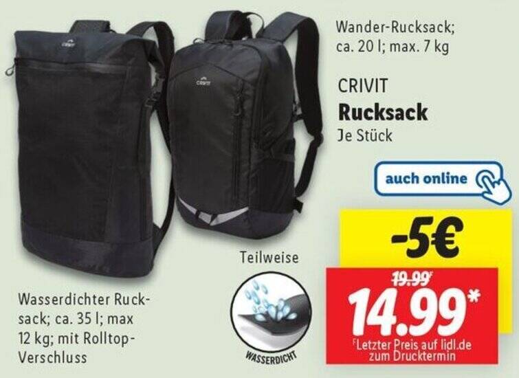 CRIVIT Rucksack Angebot bei Lidl