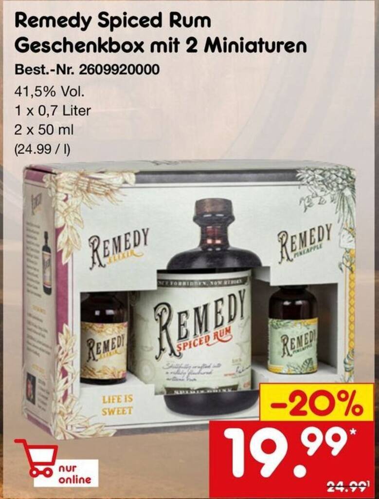 Remedy Spiced Rum Geschenkbox mit 2 Miniaturen Angebot bei Netto Marken ...