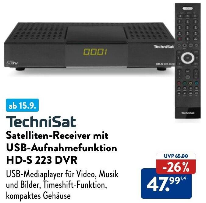TechniSat Satelliten-Receiver mit USB-Aufnahmefunktion HD-S 223 DVR ...