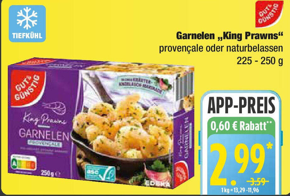 Garnelen,,King Prawns" 225 - 250 g Angebot bei Edeka