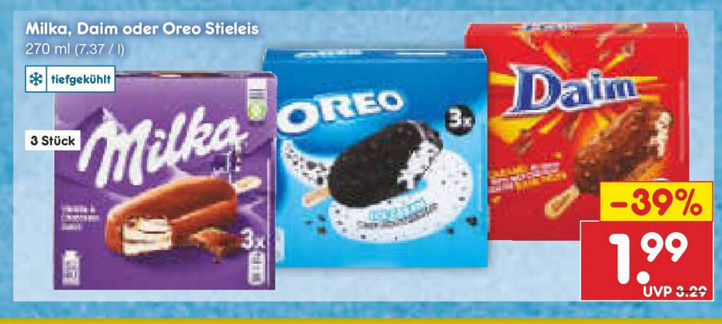Milka, Daim oder Oreo Stieleis 270ml Angebot bei Netto Marken-Discount