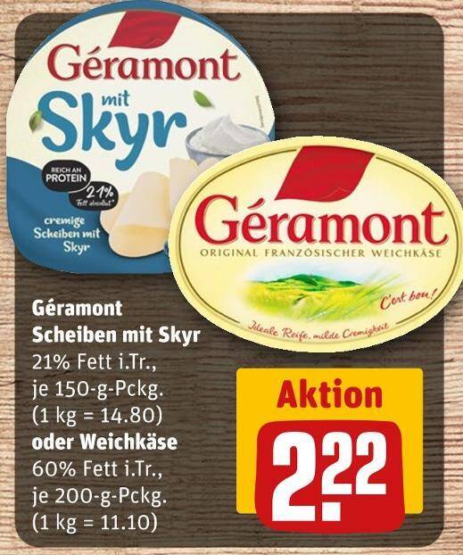 Géramont géramont scheiben mit skyr oder weichkäse Angebot bei REWE
