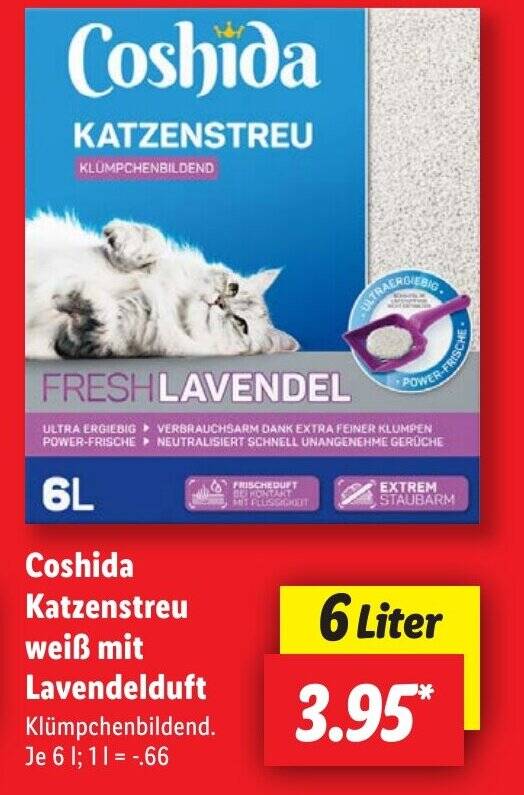 Coshida Katzenstreu weiß mit Lavendelduft 6 l Angebot bei Lidl