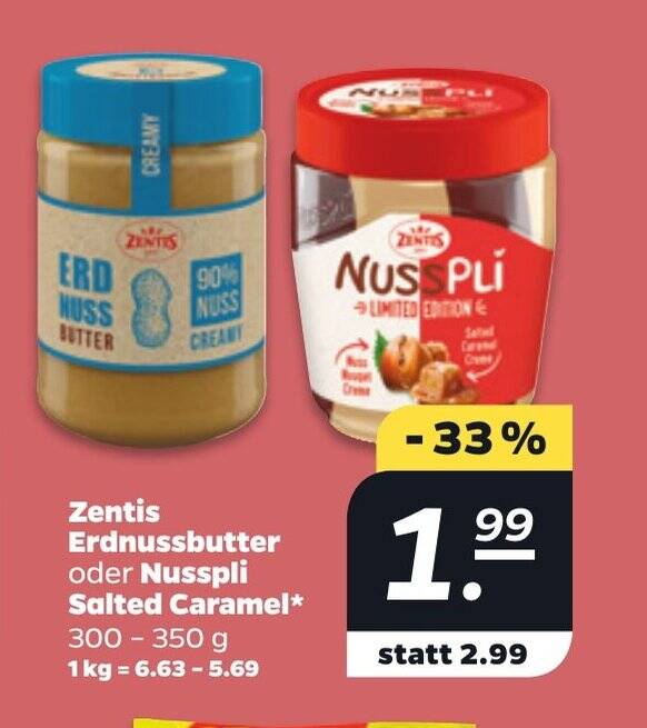 Zentis Erdnussbutter oder Nusspli Salted Caramel 300-350 g Angebot bei ...