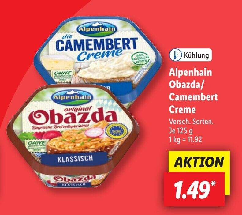 Alpenhain Obazda/ Camembert Creme 125 g Angebot bei Lidl