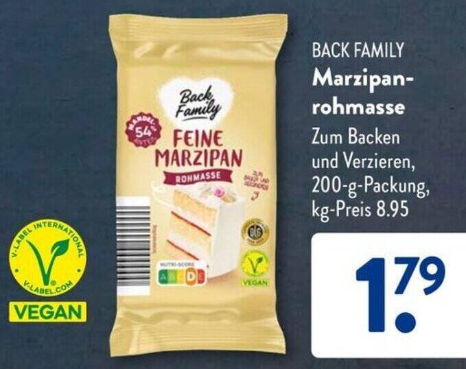 BACK FAMILY Marzipanrohmasse 200 g Angebot bei Aldi Süd