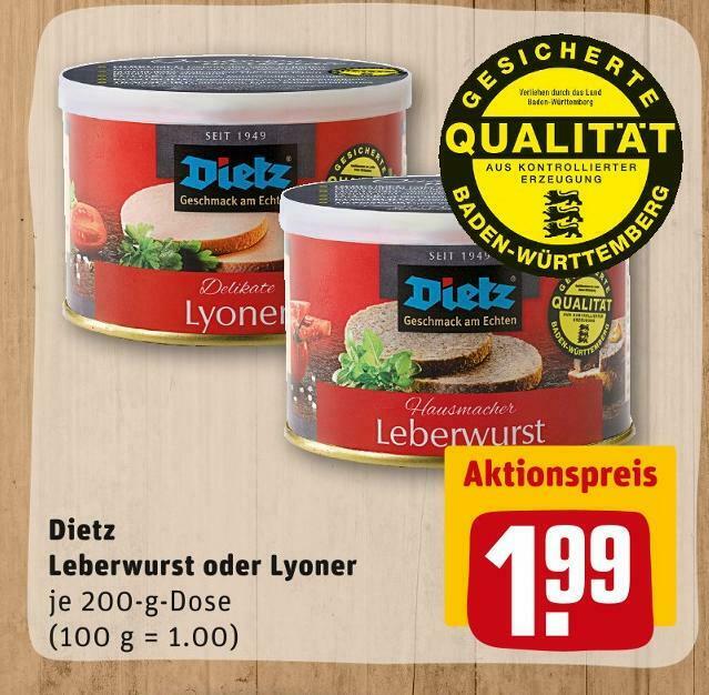 Dietz leberwurst oder lyoner Angebot bei REWE
