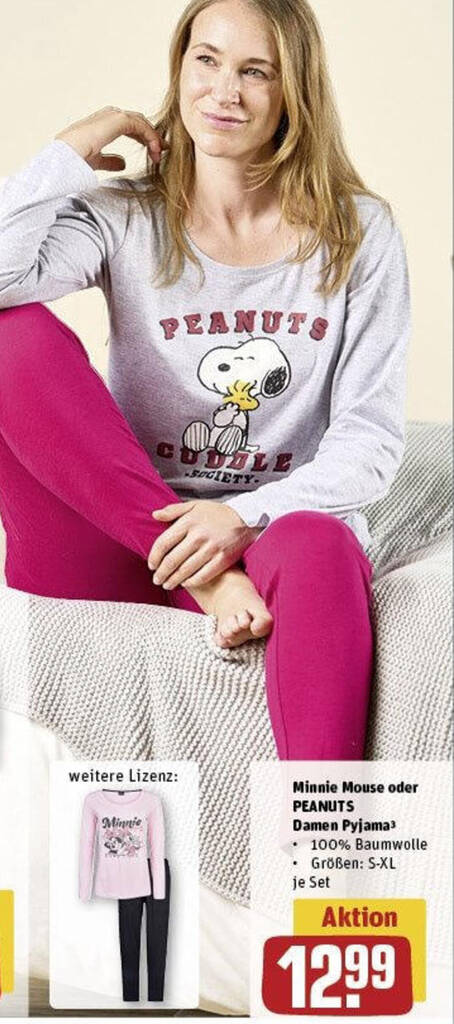 Minnie Mouse oder PEANUTS Damen Pyjama Angebot bei REWE