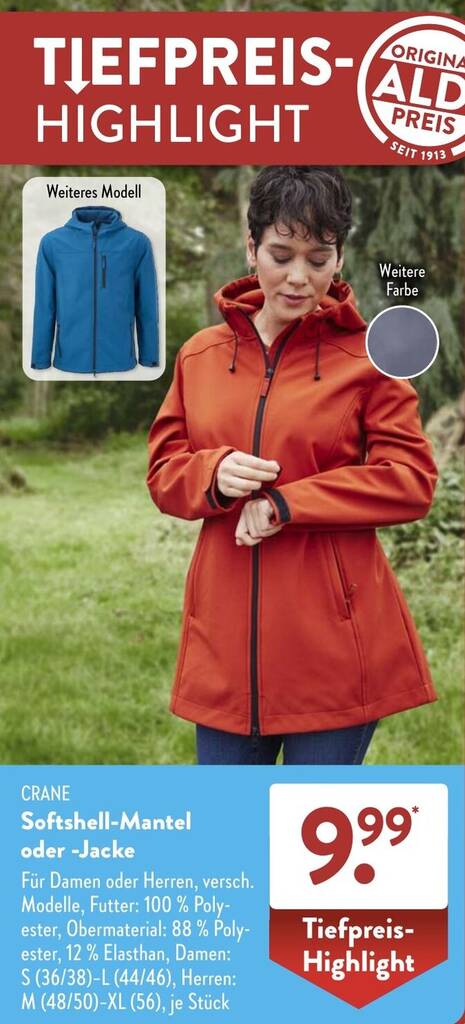 CRANE Softshell-Mantel oder Jacke Angebot bei Aldi Süd