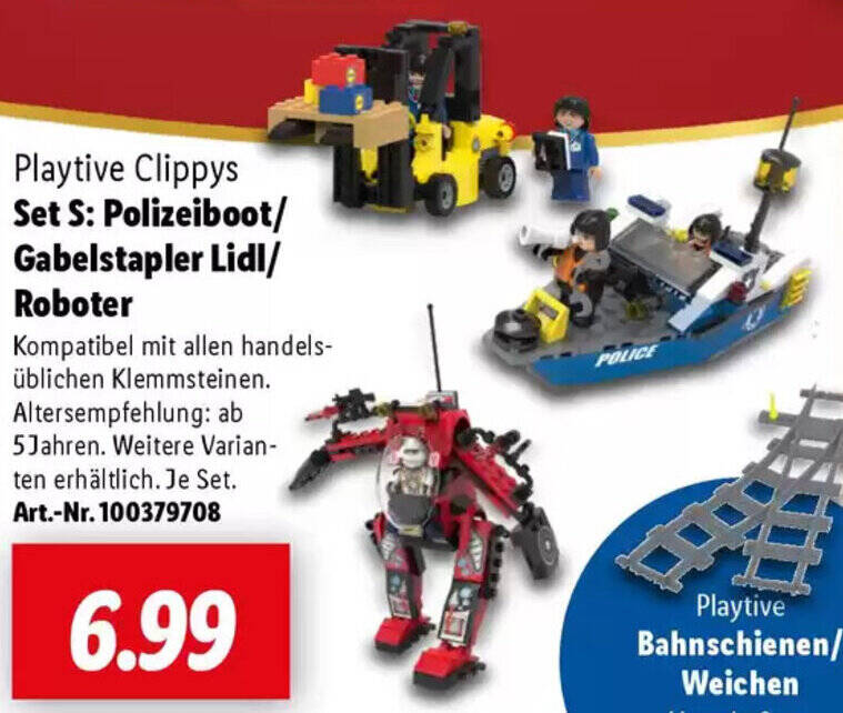 Playtive Clippys Set S: Polizeiboot/ Gabelstapler Lidl/ Roboter Angebot ...