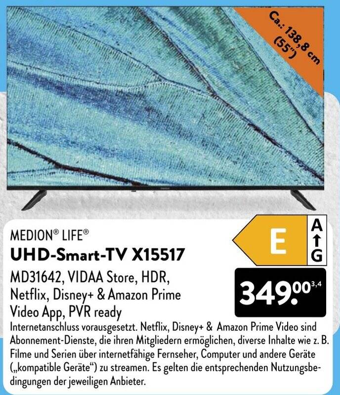 MEDION LIFE UHD-Smart-TV X15517 Angebot bei Aldi Süd