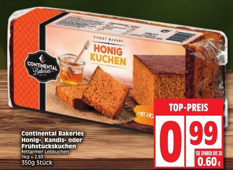 Continental Bakeries Honig, Kandis oder Frühstückskuchen 350g Angebot ...