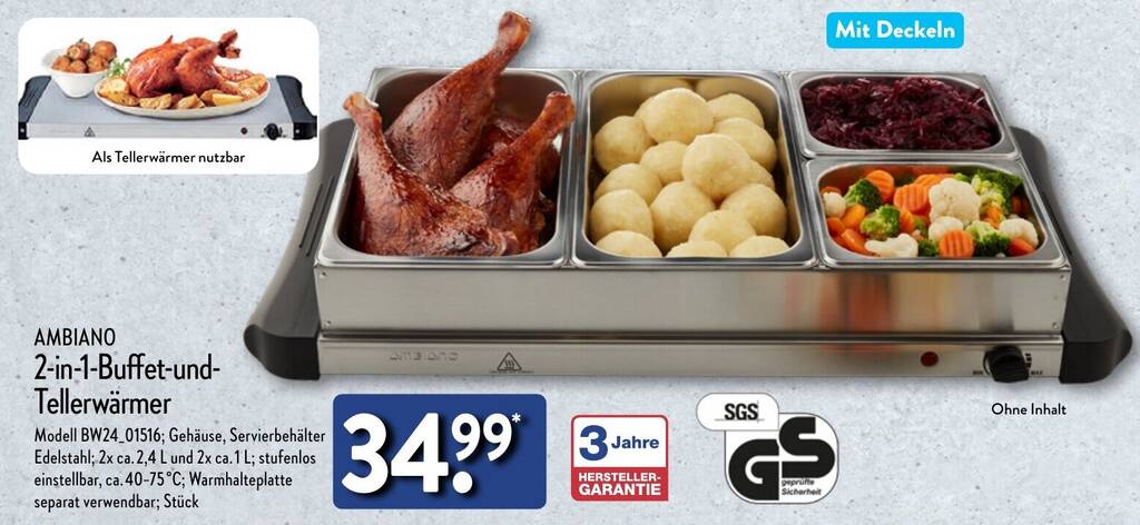 AMBIANO 2-in-1-Buffet-und- Tellerwärmer Angebot bei Aldi Nord