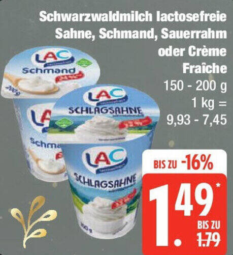 Schwarzwaldmilch lactosefreie Sahne, Schmand, Sauerrahm oder Crème ...