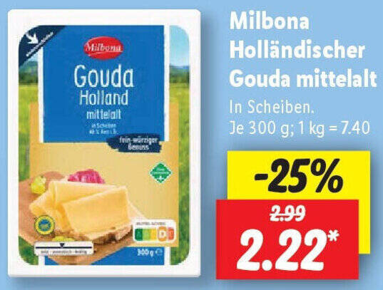 Milbona Holländischer Gouda mittelalt 300 g Angebot bei Lidl