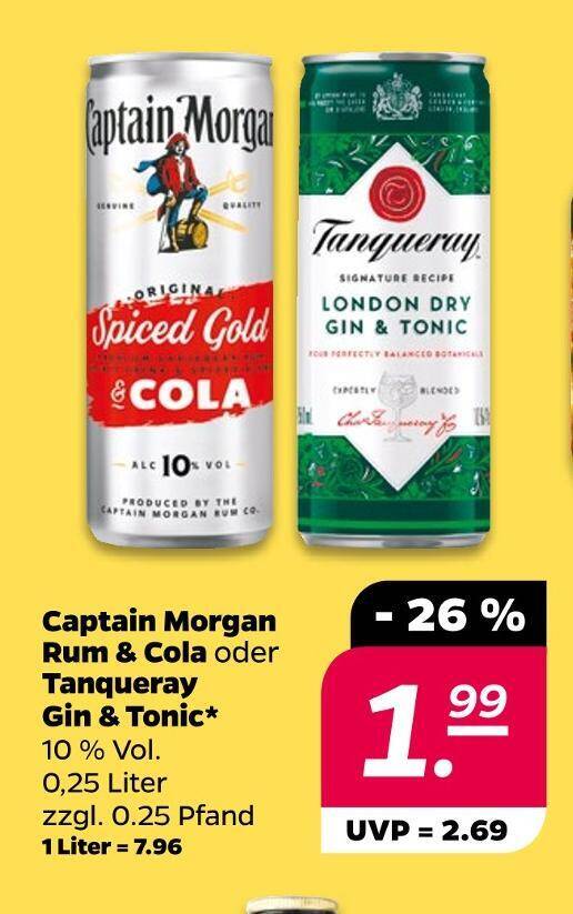 Captain morgan rum & cola oder tanqueray gin & tonic Angebot bei NETTO