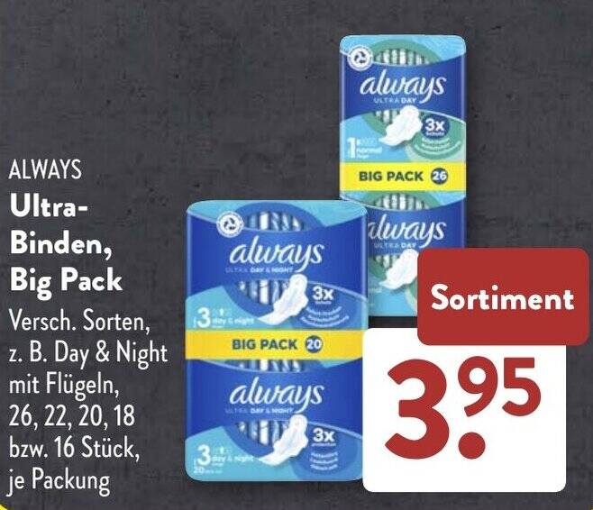 ALWAYS Ultra- Binden, Big Pack Angebot bei Aldi Süd