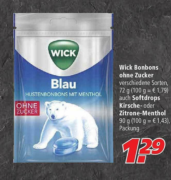 Wick Bonbons Ohne Zucker Auch Softdrops Kirsche- Oder Zitrone-menthol ...