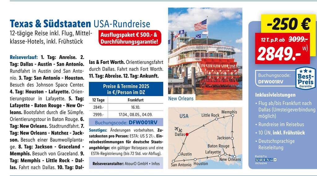 Lidl reisen texas & südstaaten usa-rundreise Angebot bei Lidl