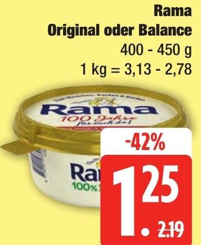 Rama Original oder Balance 400-450 g Angebot bei Edeka Frischemarkt