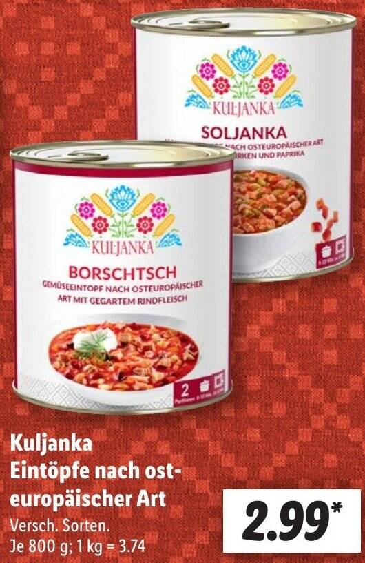 Kuljanka Eintöpfe nach osteuropäischer Art 800 g Angebot bei Lidl