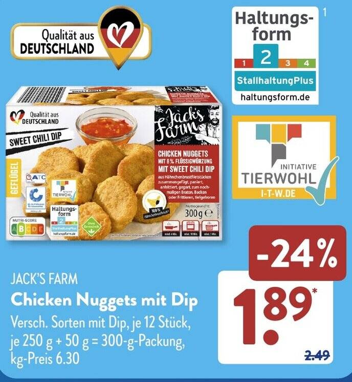 JACK'S FARM Chicken Nuggets mit Dip 300 g Angebot bei Aldi Süd