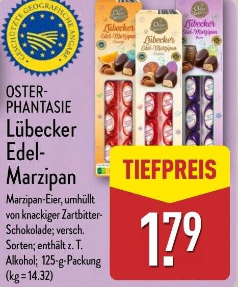 OSTER- GABE PHANTASIE Lübecker Edel- Marzipan 125 g Angebot bei Aldi Nord