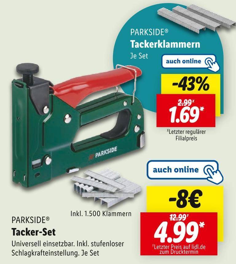 Parkside tacker-set oder tackerklammern Angebot bei Lidl