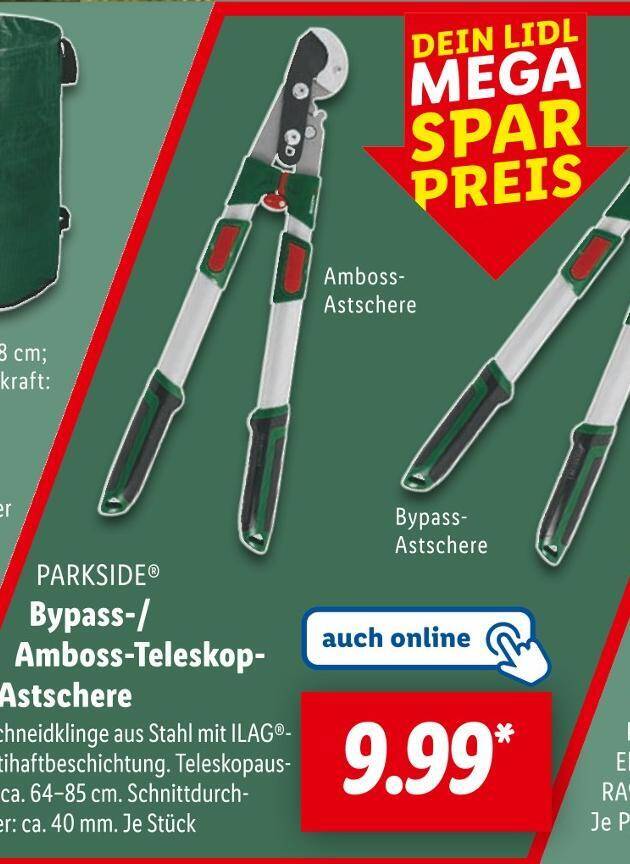 Parkside bypass-/amboss-teleskop-astschere Angebot bei Lidl
