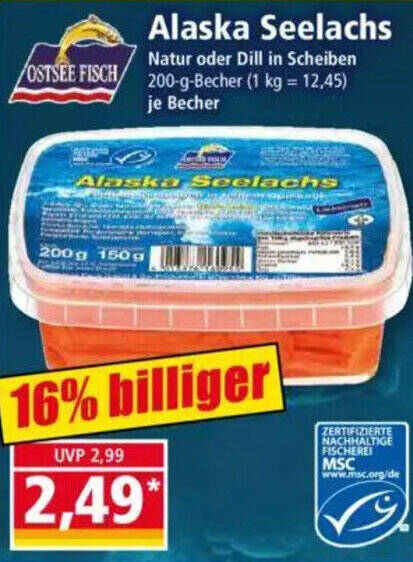 OSTSEE FISCH Alaska Seelachs 200 g Angebot bei Norma