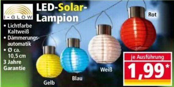 I GLOW LED-Solar- GLOW Lampion Angebot bei Norma