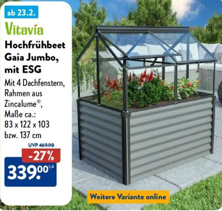 Vitavía Hochfrühbeet Gaia Jumbo, mit ESG Angebot bei Aldi Nord
