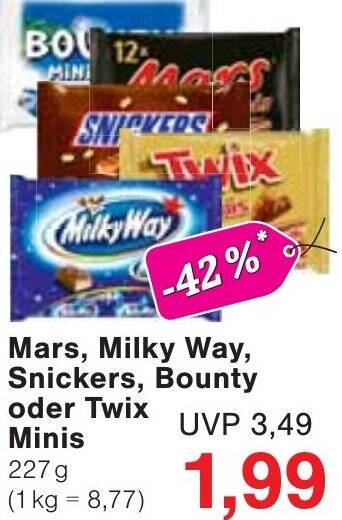 Mars, Milky Way, Snickers, Bounty oder Twix Minis 227 g Angebot bei ...