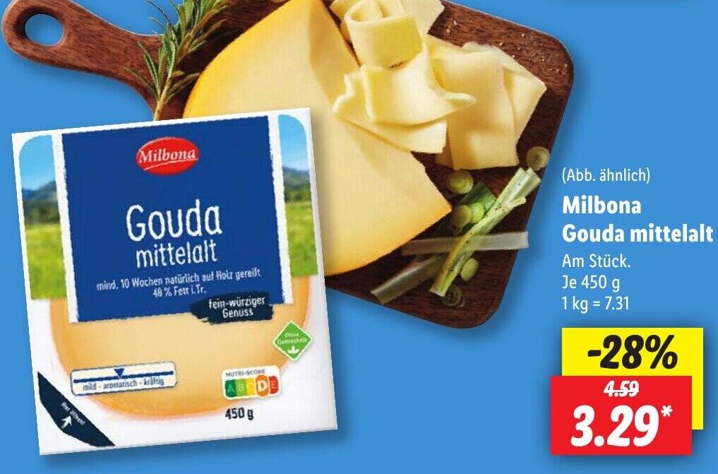Milbona Gouda mittelalt 450 g Angebot bei Lidl