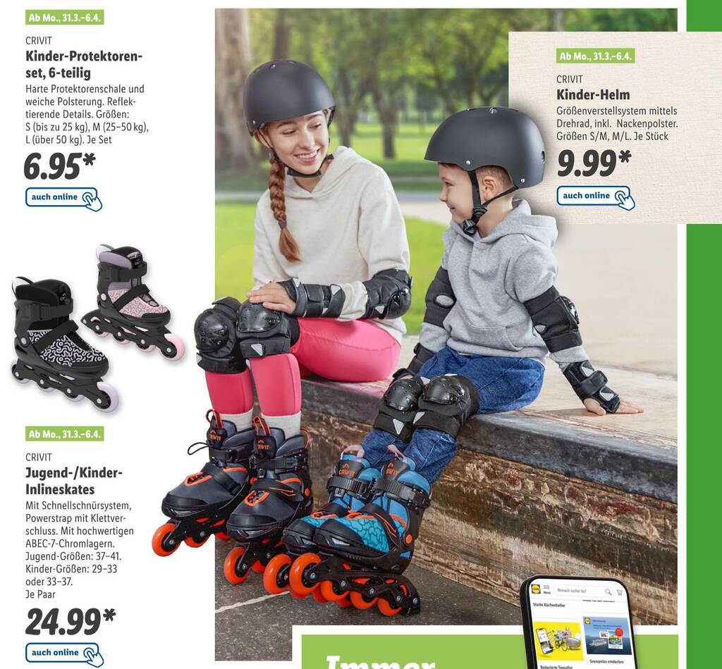 Crivit kinder-protektorenset, jugend-/kinderinlineskates oder kinder ...