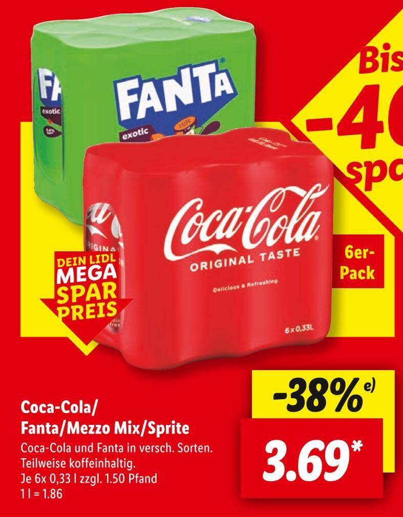 Coca-cola coca-cola/fanta/mezzo mix/sprite Angebot bei Lidl